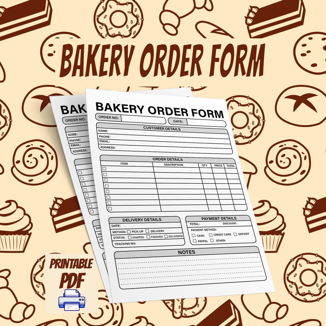 Bakery Order Form Editable Template , Bakery Order Sheet Printable PDF ...