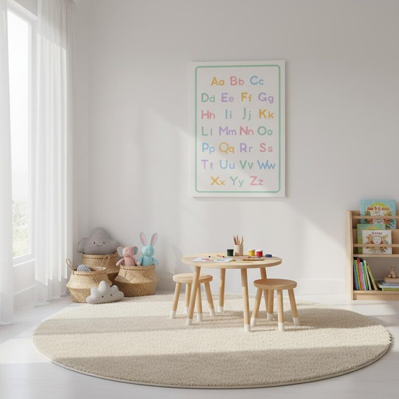 Pastel ABC Poster | Green Border| Nursery Decor | Kids Alphabet Print ...