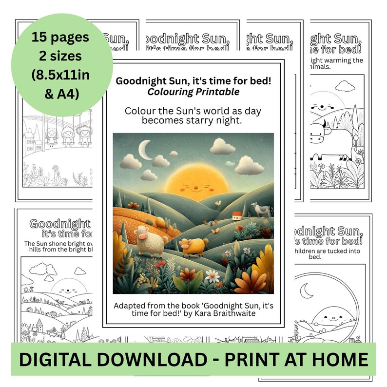 Goodnight Sun Coloring Pages for Toddlers (digital Download) - Etsy