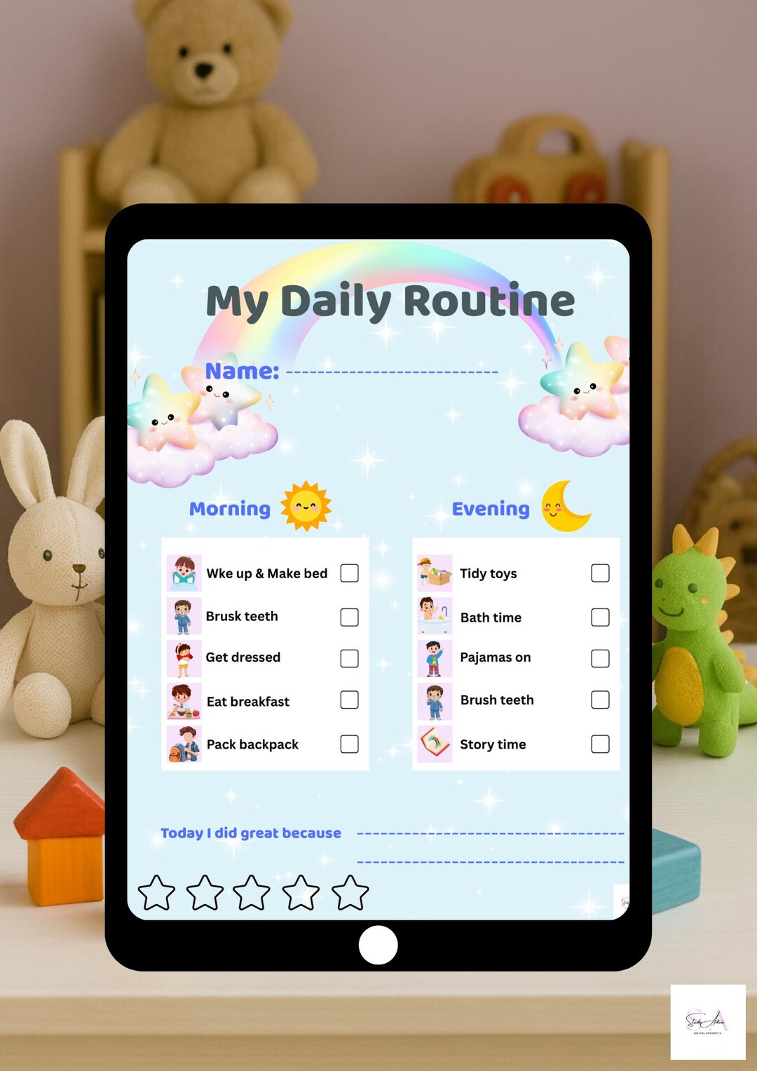 Kids Daily Routine Chart (blue) First Responsibility Planner for Boys ...