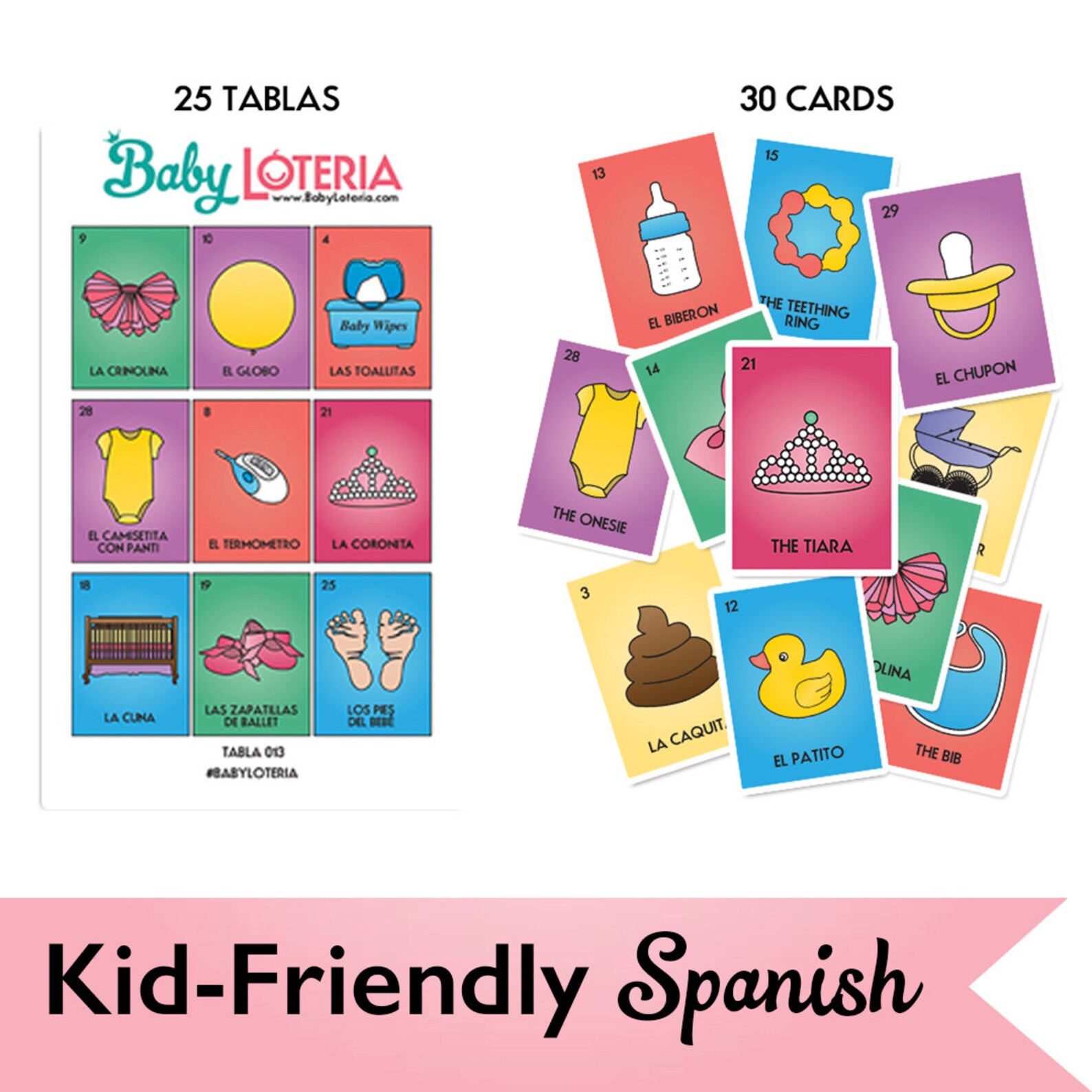 Baby Loteria - Spanish Kid Friendly (30 Calling Cards + 25 Tablas) - Etsy