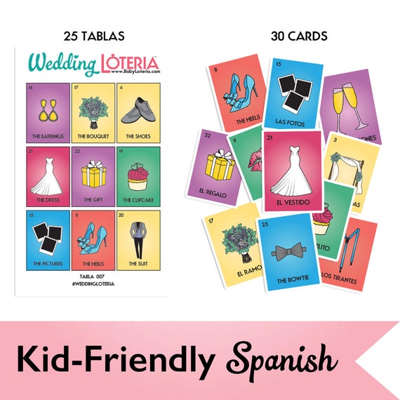 Wedding Loteria Spanish Kid Friendly 30 Calling Cards 25 | Etsy