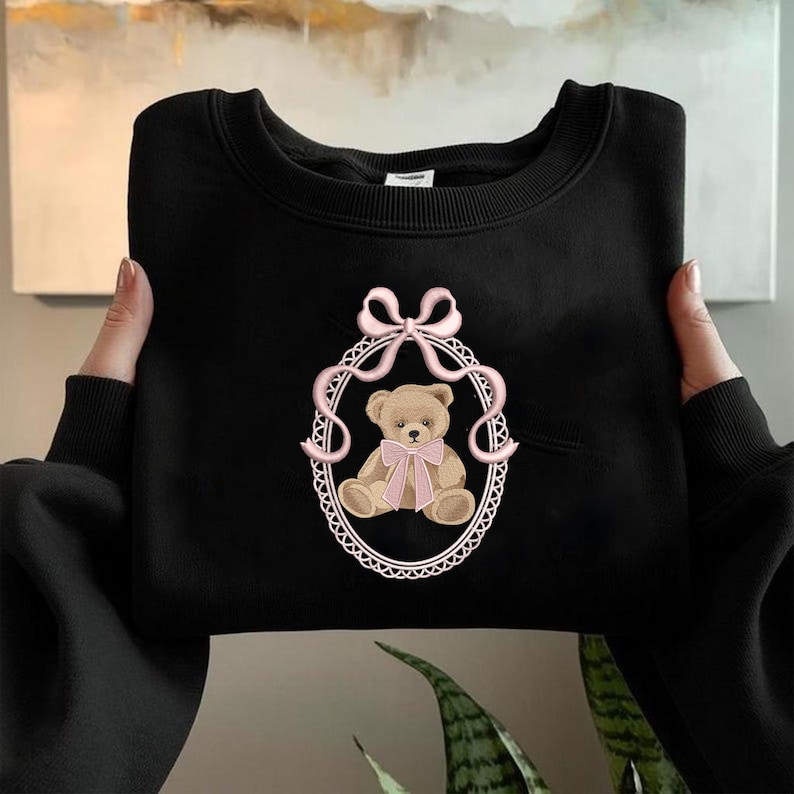 Coquette Teddy Bear Pink Bow Embroidery Designs, Cute Bears With Bow ...
