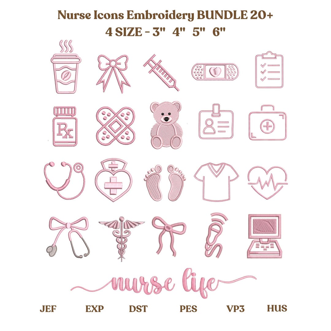 Nurse Icons Embroidery Bundle Design, Coquette Nurse Embroidery File ...