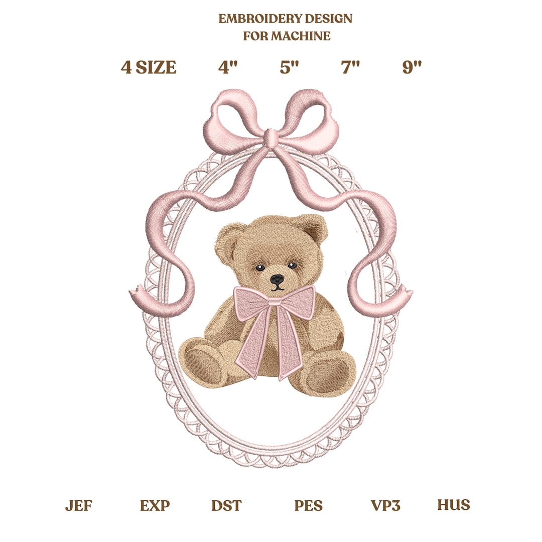 Coquette Teddy Bear Pink Bow Embroidery Designs, Cute Bears With Bow ...