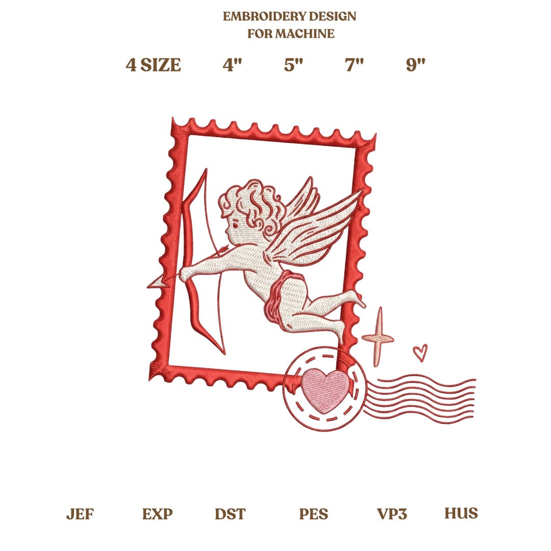 Cupid Stamp Embroidery Design, Valentine's Day File, 4-9 Inch (dst, Pes ...