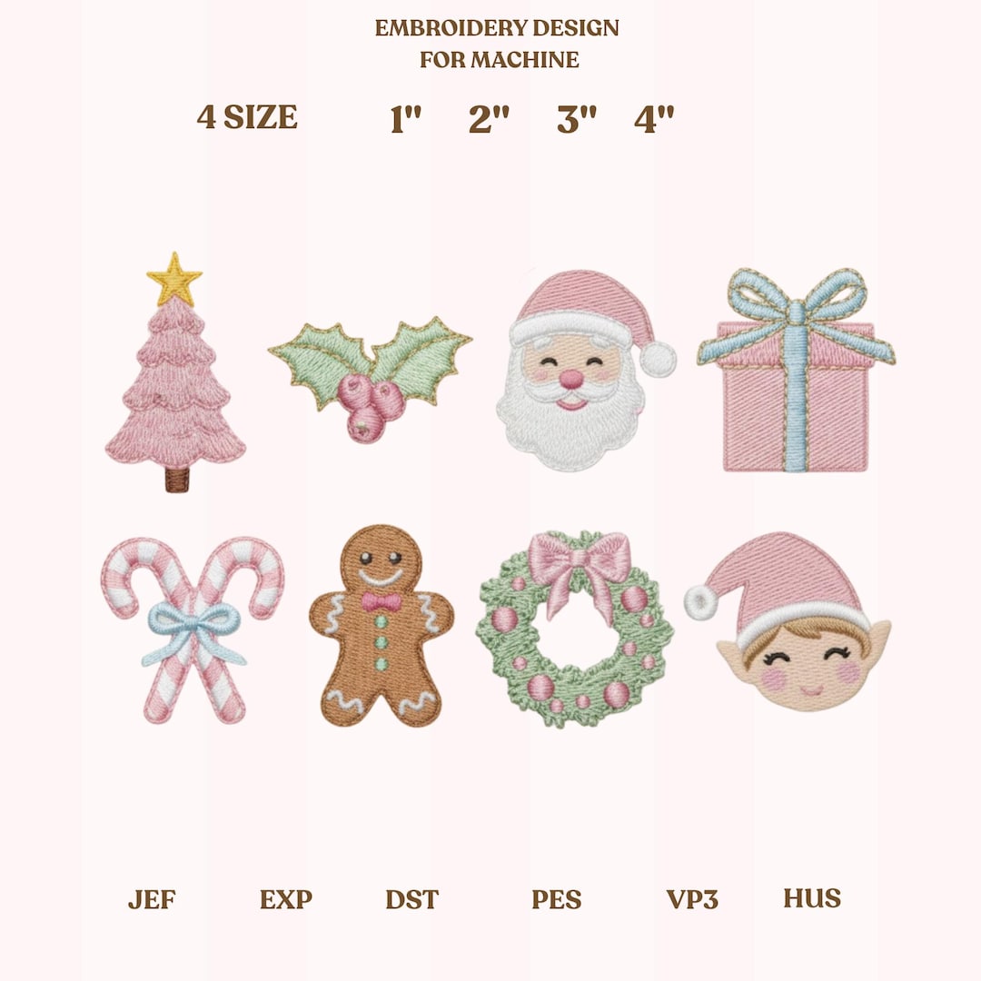 Pink Christmas Kids Embroidery Design Mini Christmas Embroidery Set of ...