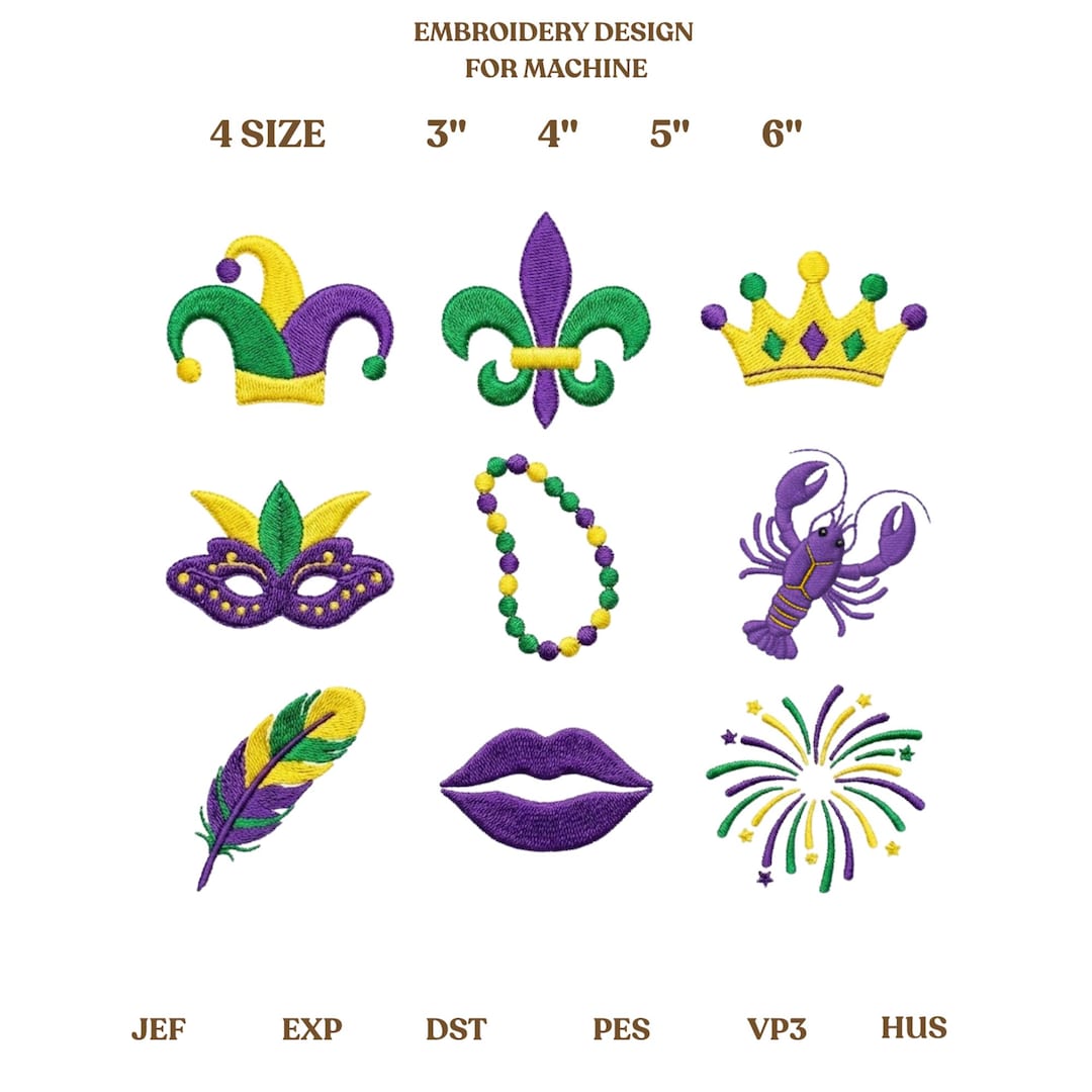 Mardi Gras Mini Machine Embroidery Design Bundle, Mardi Gras Mini ...