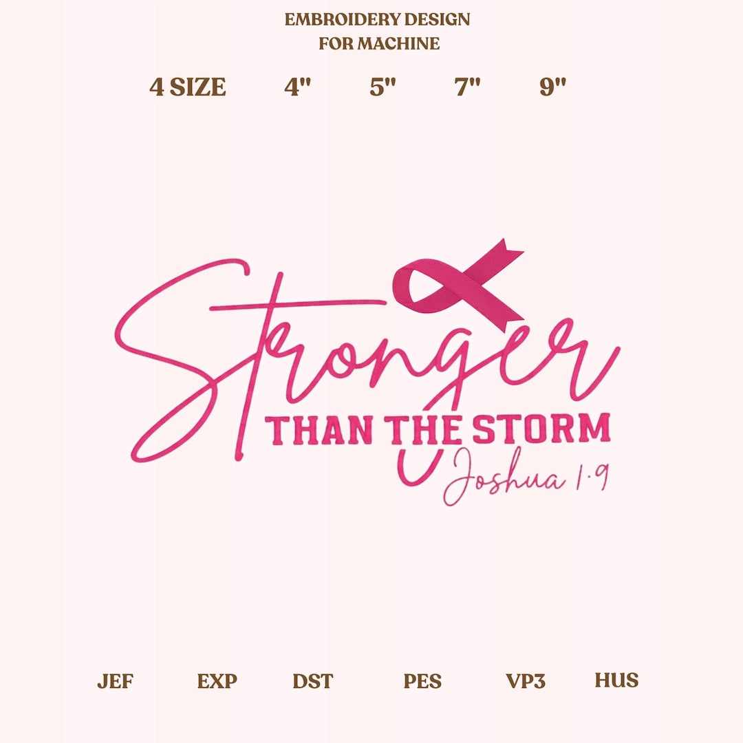 Stronger Than the Storm Embroidery Design, Breast Cancer Awareness ...