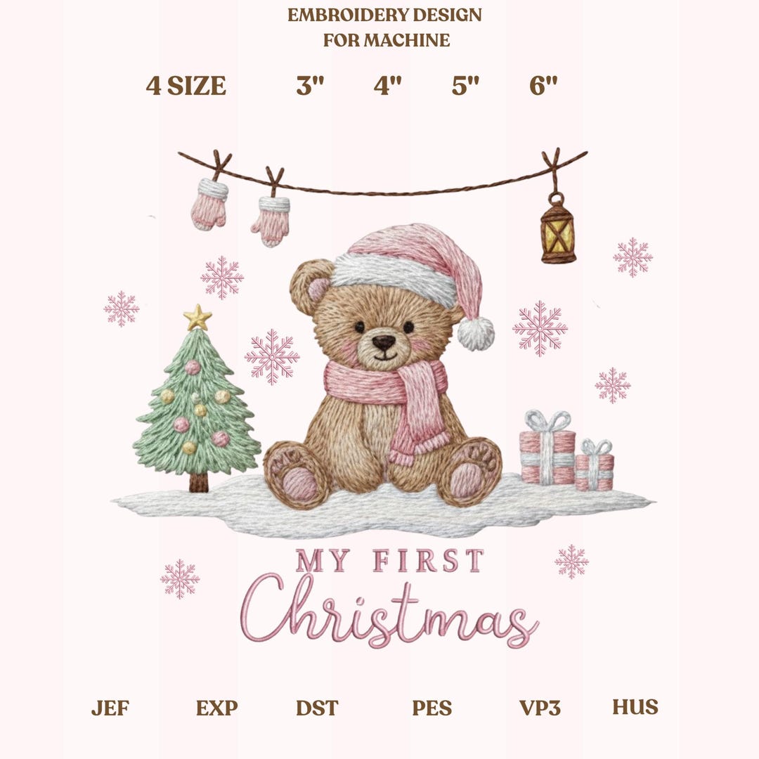 Baby’s First Christmas Embroidery Design, Cute Teddy Bear Embroidery ...