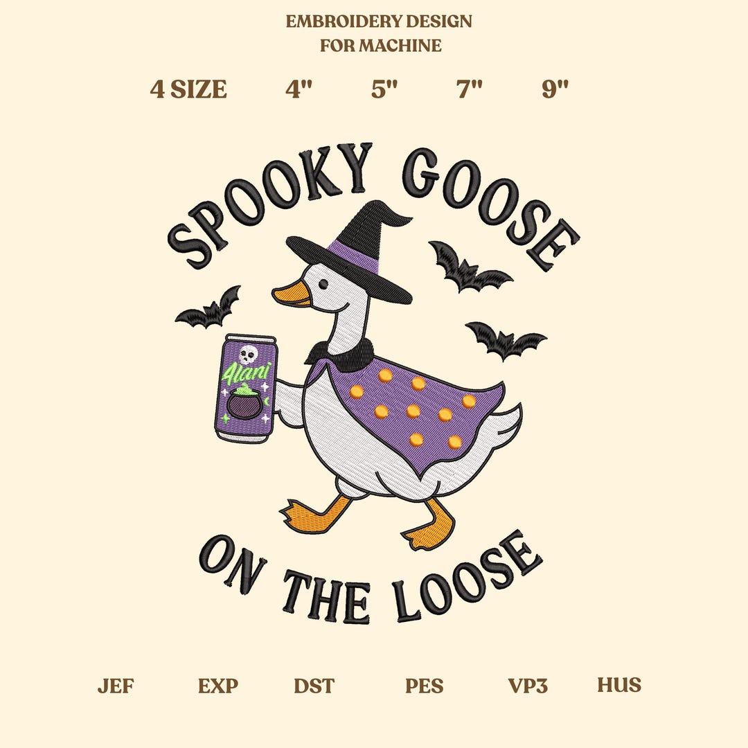 Spooky Goose on the Loose Embroidery Design, Goose With Alani Drink ...