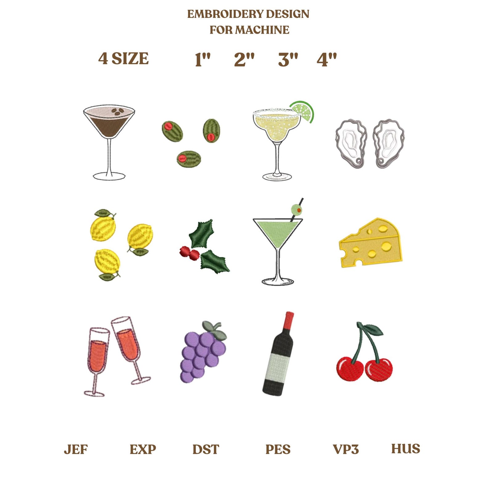Set of 12 Cocktail Drinks Mini Embroidery Designs, Drink Cocktails ...