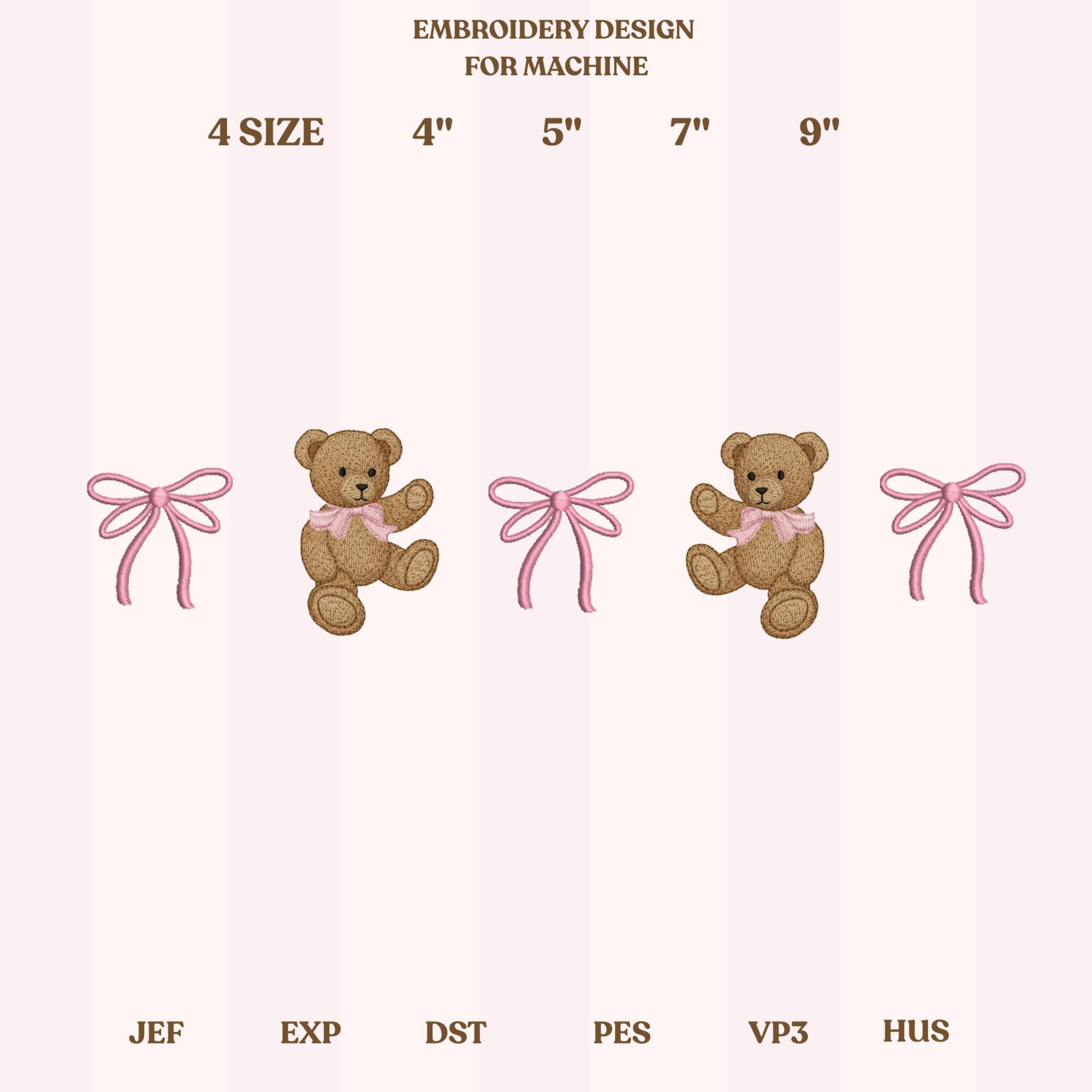 Coquette Teddy Bear Pink Bow Embroidery Designs, Cute Bears With Bow ...