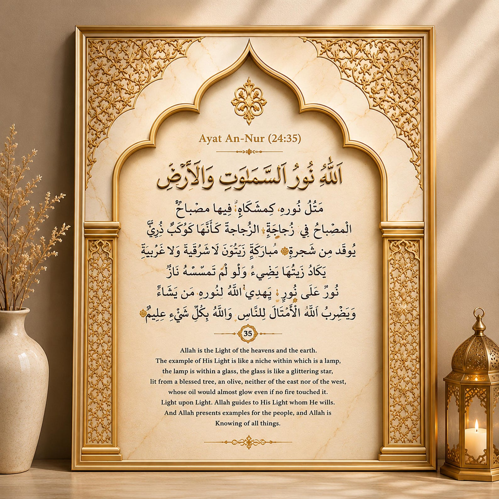 Ayat An-nur Islamic Wall Art, Quran 24:35 Arabic Calligraphy (digital ...