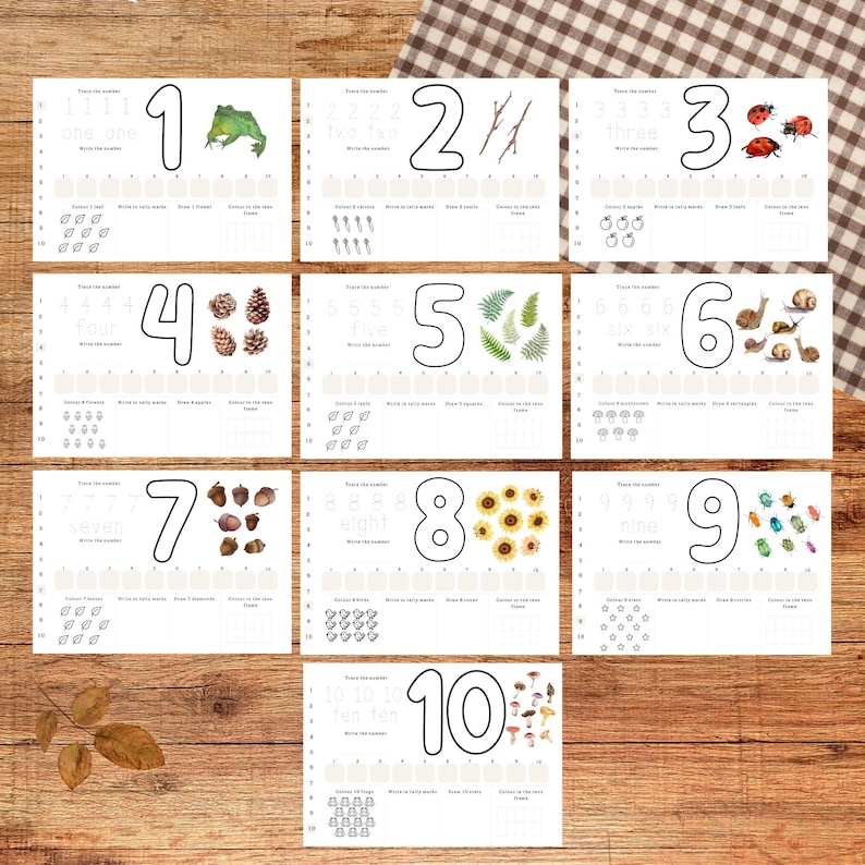 Nature Number Mats 1–10 Printable | Montessori Math | Waldorf Preschool ...