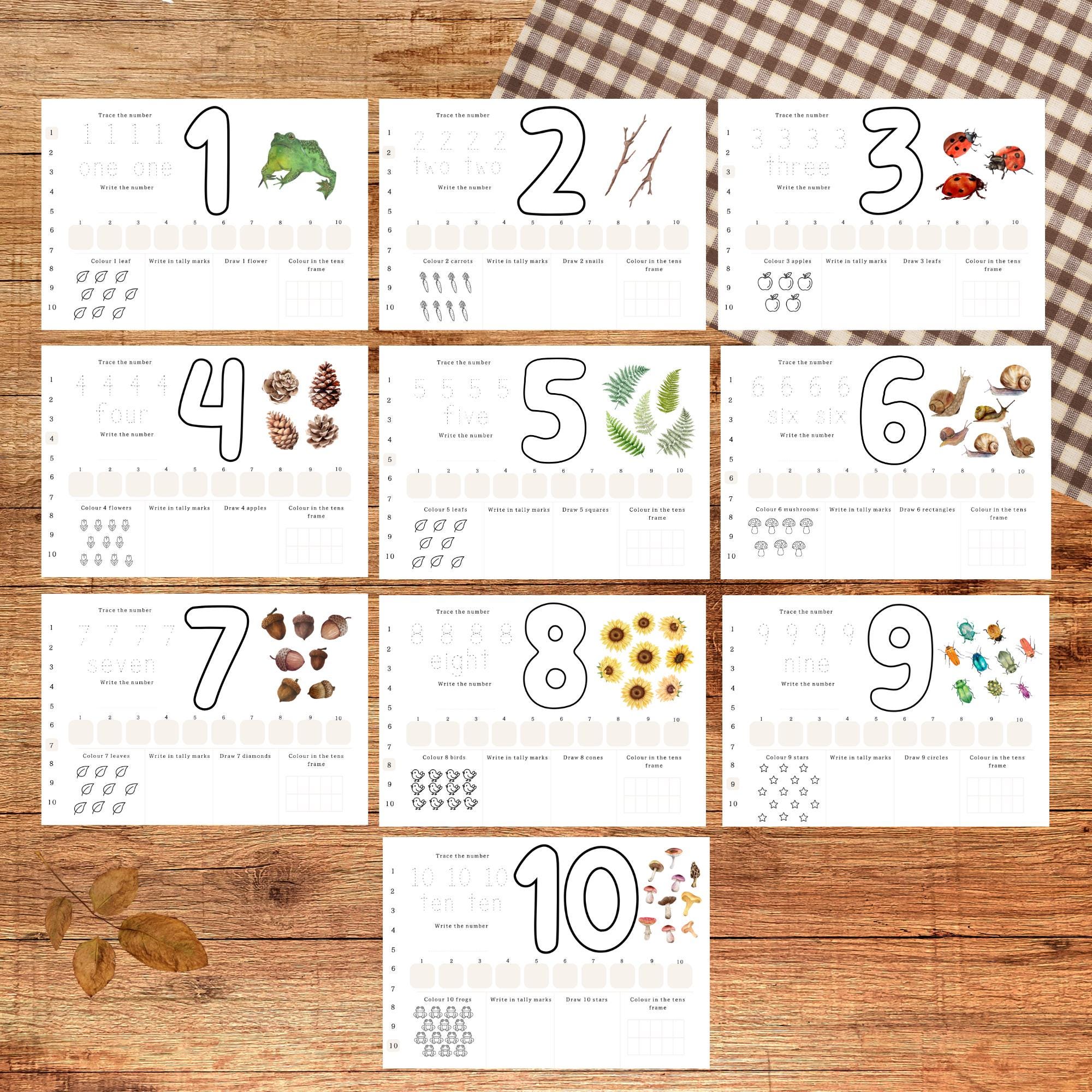 Nature Number Mats 1–10 Printable | Montessori Math | Waldorf Preschool ...
