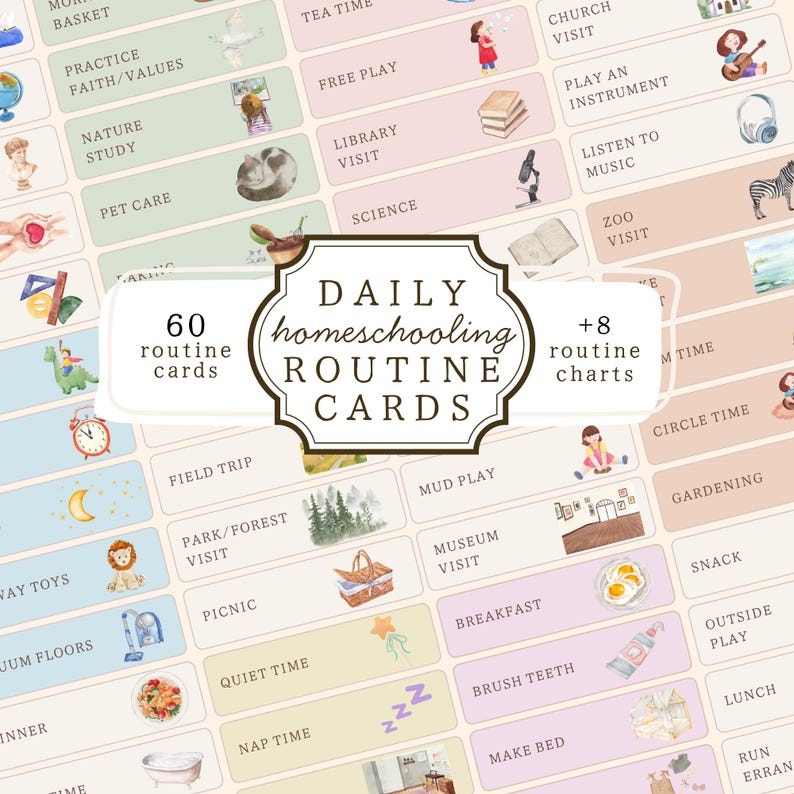 Daily Homeschool Routine Cards for Kids | Calm Morning Routine ...