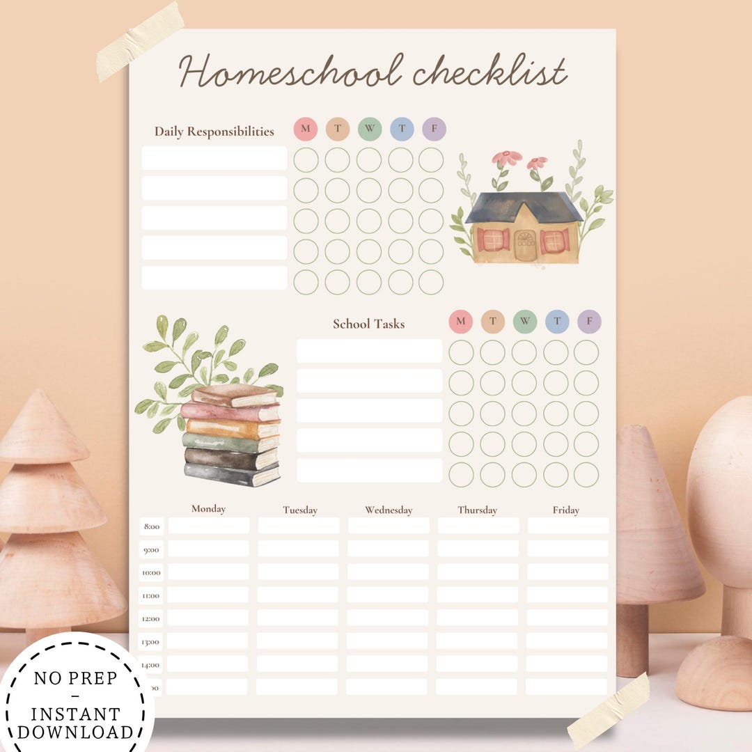 Printable Homeschool Daily Checklist & Weekly Schedule – Instant ...