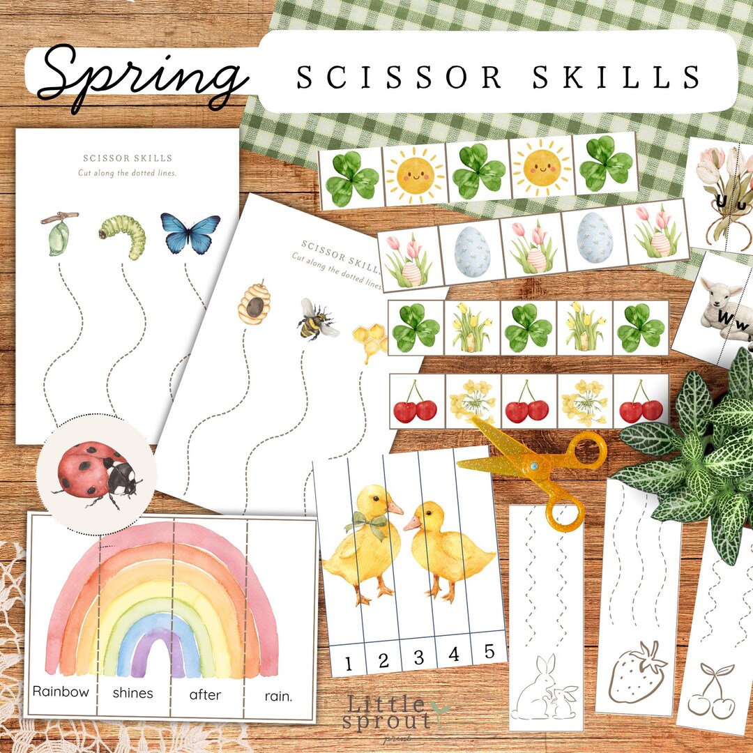 Spring Cutting Practice Worksheets Printable, Homeschool Preschool ...