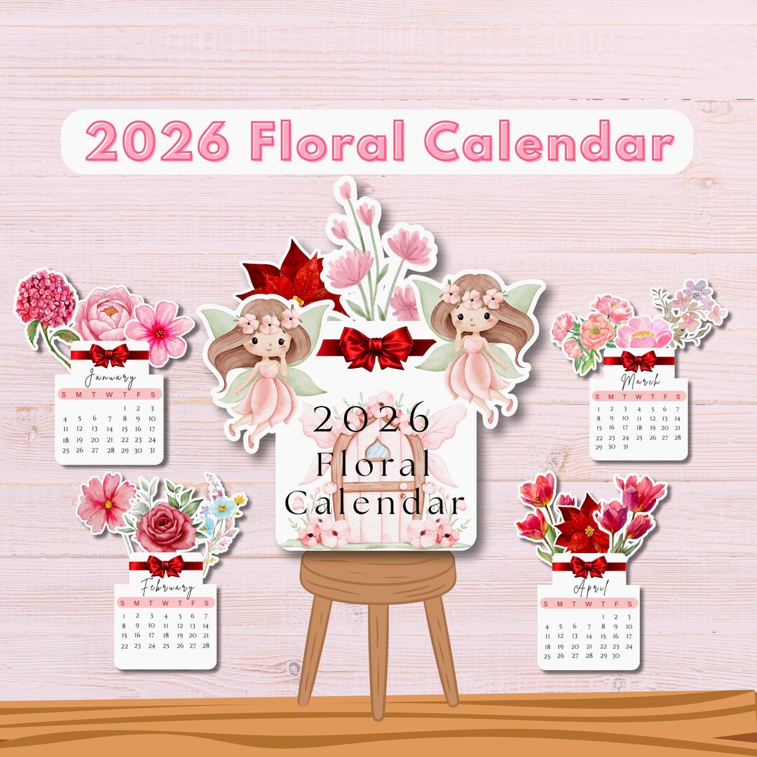 2026 Floral Desk Calendar Printable | 12-month Watercolor Flower ...