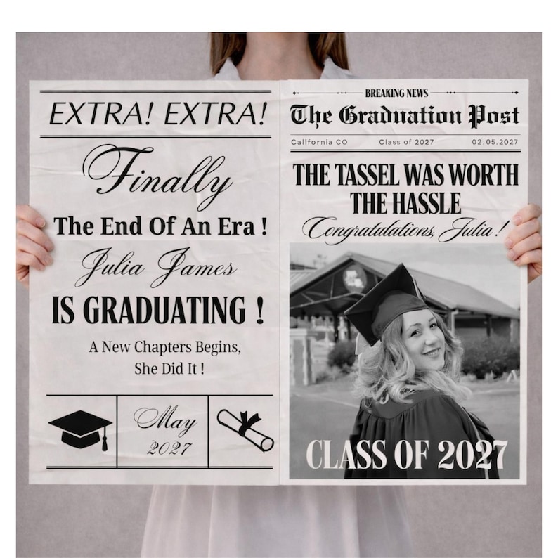 Editable Graduation Newspaper, Printable Large Newspaper Canva Template ...