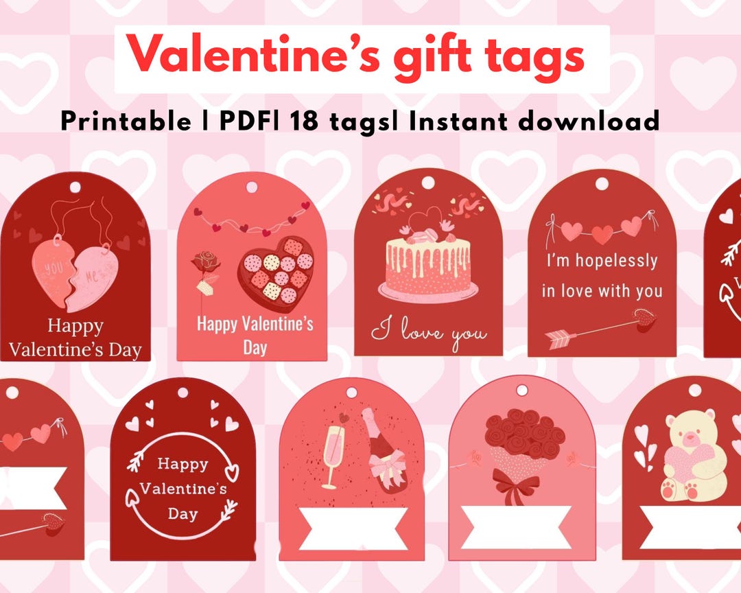 Valentine’s Gift Tags Printable | 18 Cute Love Tags PDF | Pink & Red ...