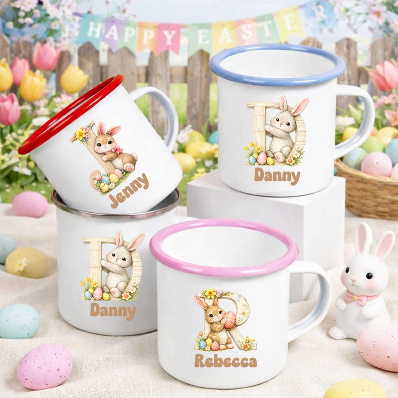 Personalized Easter Bunny Enamel Mug – Custom Name Camping Cup - Etsy