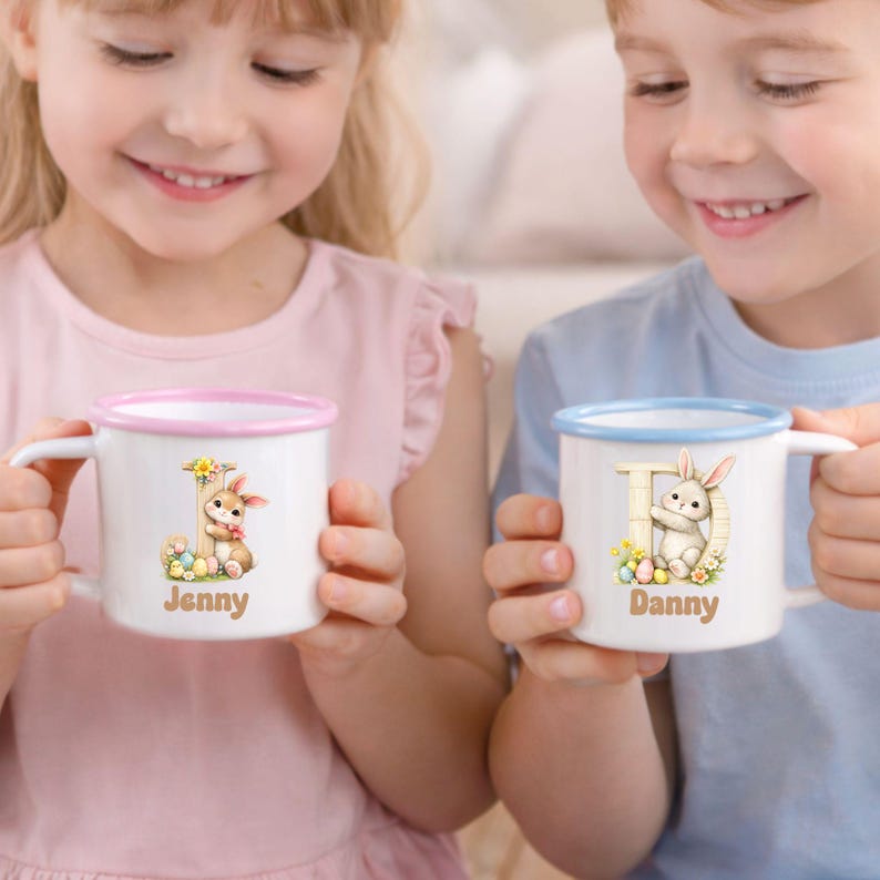 Personalized Easter Bunny Enamel Mug – Custom Name Camping Cup - Etsy