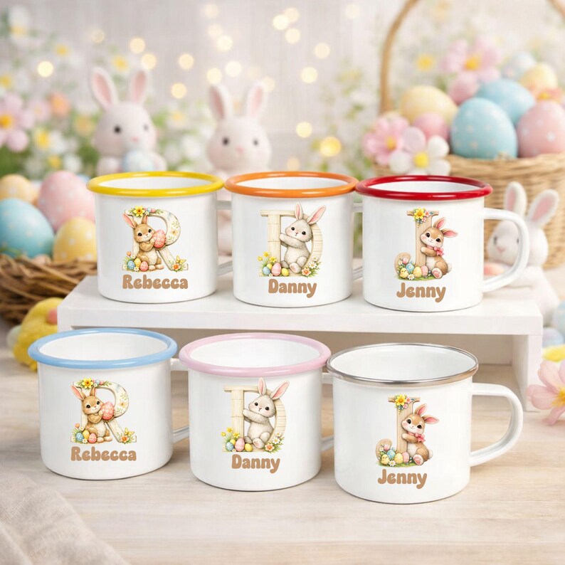 Personalized Easter Bunny Enamel Mug – Custom Name Camping Cup - Etsy