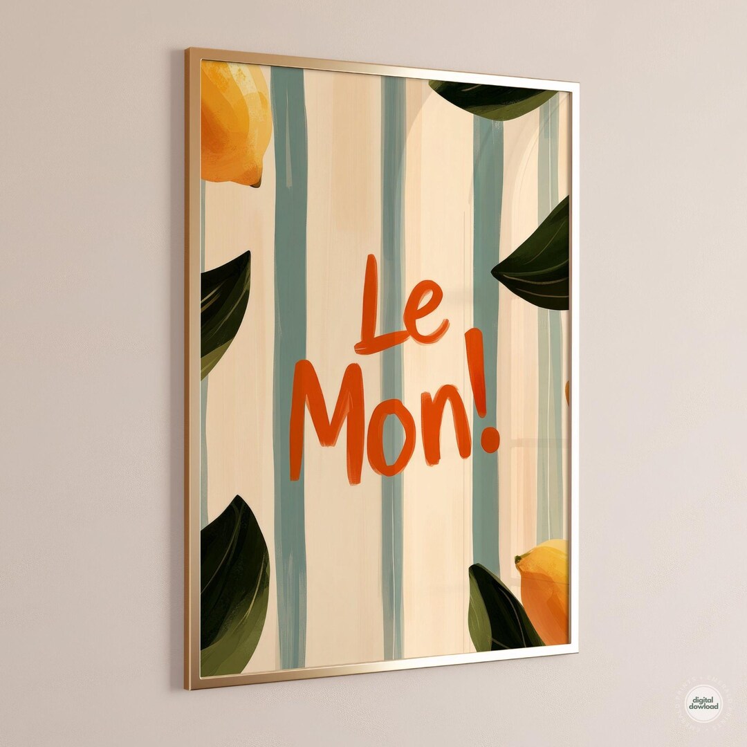 Striped Lemon Wall Art: Modern Fruit Print, Funny Kitchen Decor ...