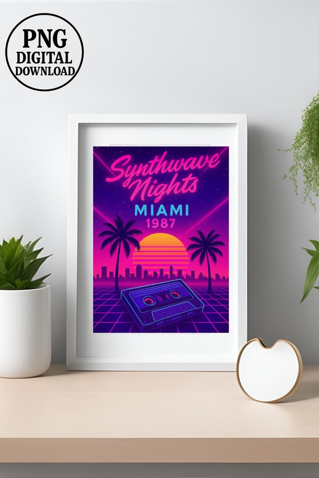 Synthwave Miami Nights Poster: Retro 80s Sunset Print (digital Download ...