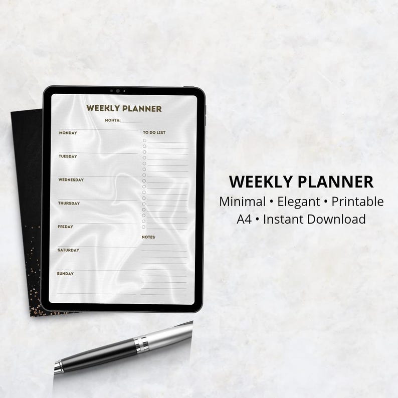 Weekly Planner Printable A4 | Minimal Elegant Weekly Planner | to Do ...