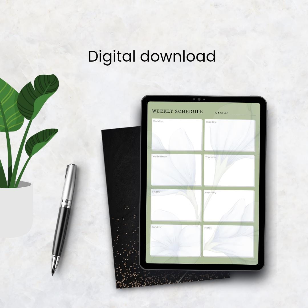 Green Weekly Schedule Printable Minimal Floral Weekly Planner With ...