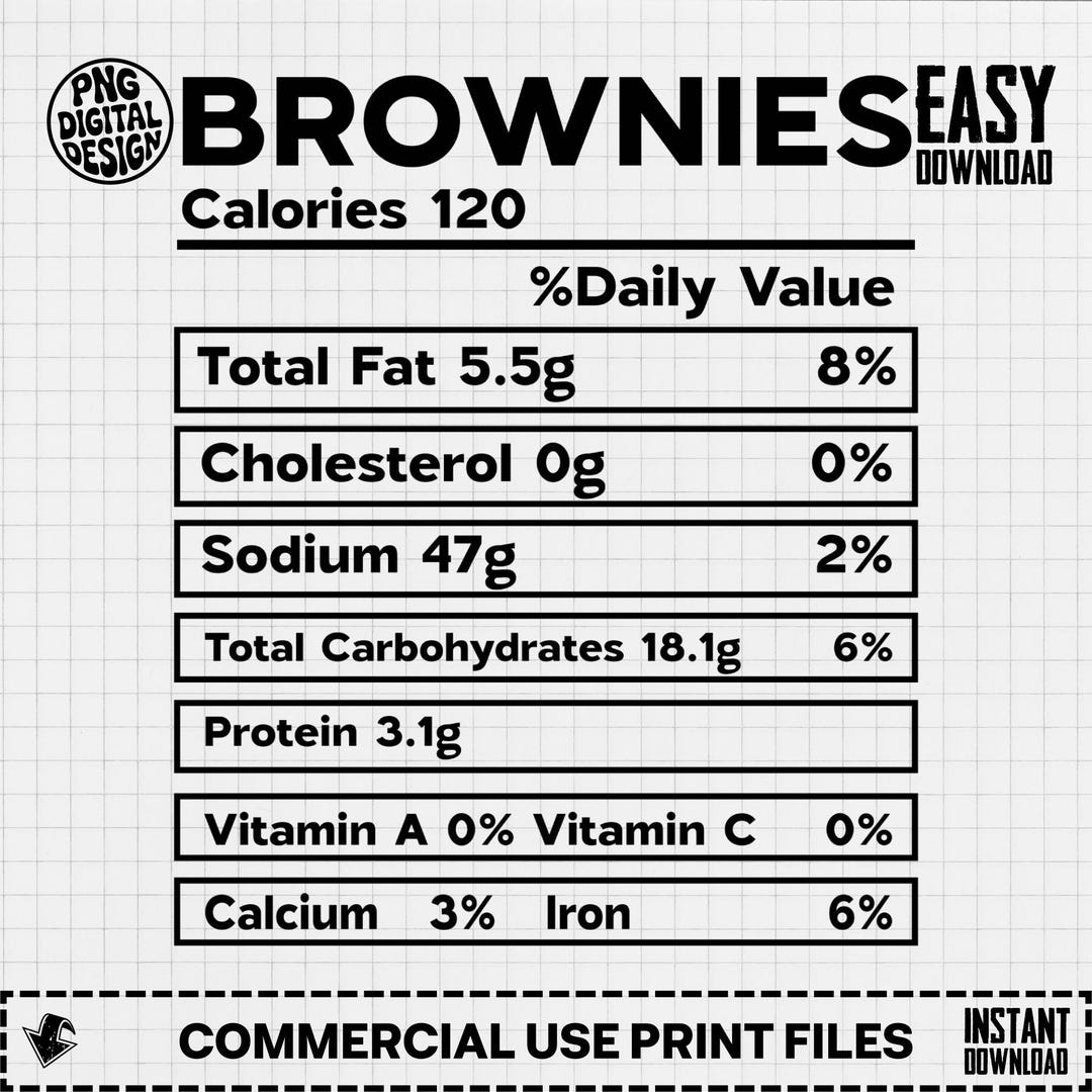 Brownies Nutrition Label PNG, Recipe Card Design (digital Download) - Etsy