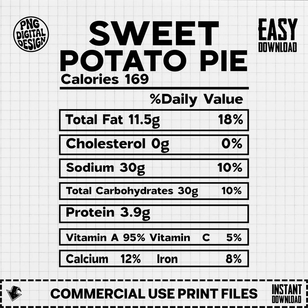 Sweet Potato Pie Nutrition Facts Label PNG, Kitchen Decor (digital ...