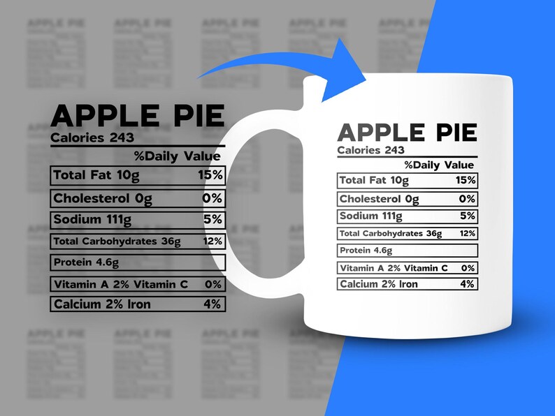 Apple Pie Nutrition Facts Digital PNG, Funny Food Label Graphic ...