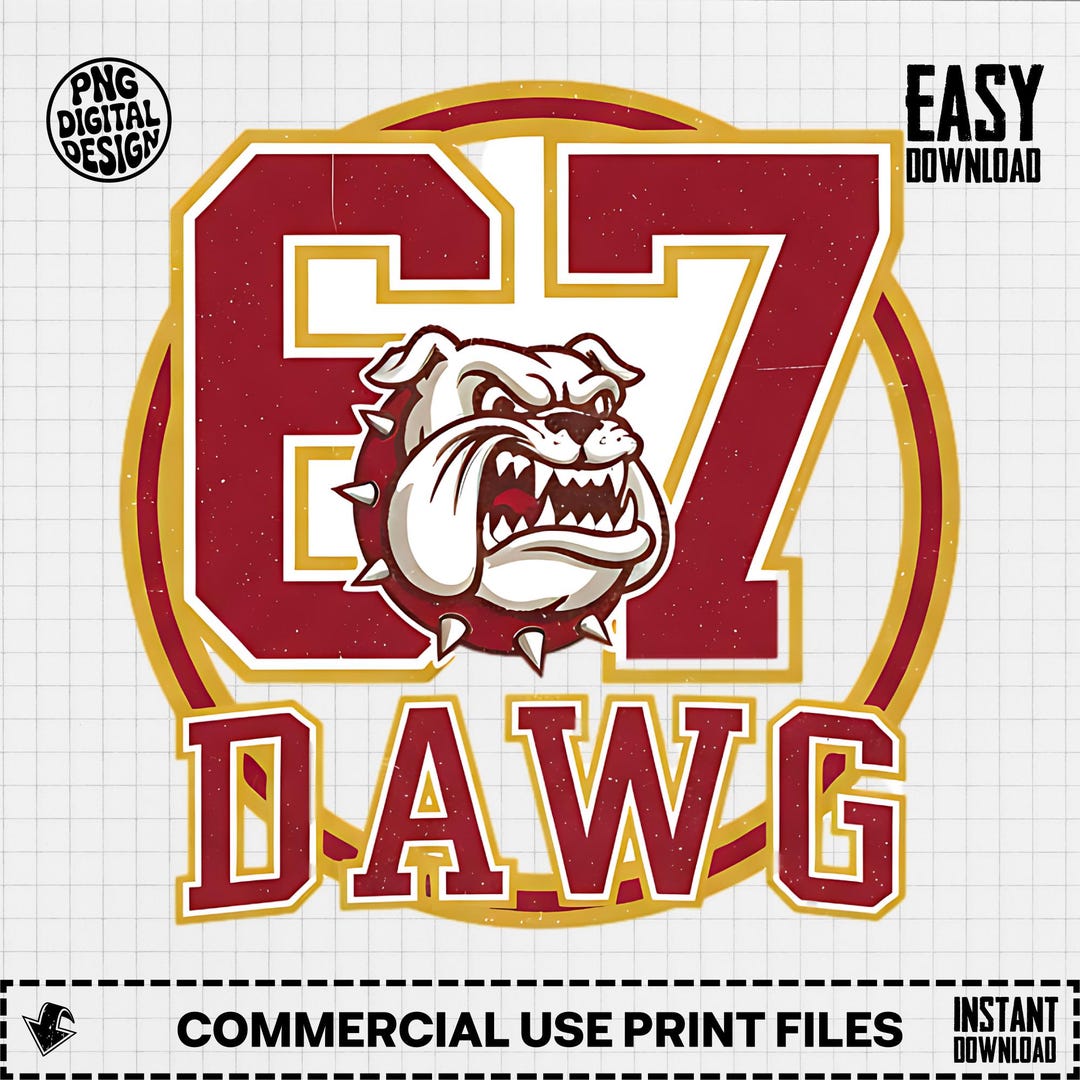 67 Dawg Mascot Digital Design, Bulldog Clip Art PNG, Sports Team ...