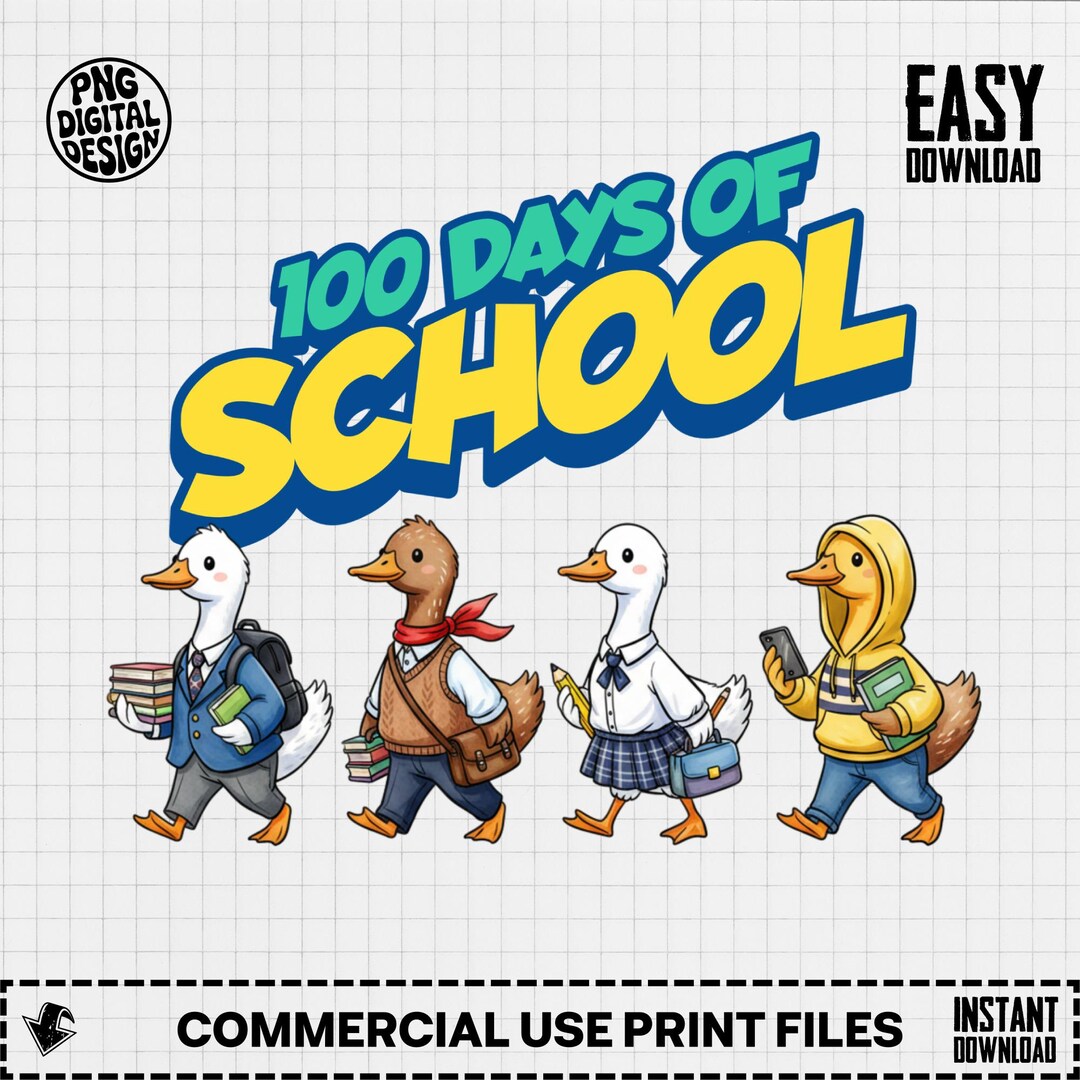 100 Days of School PNG, Duck Students Clipart, Digital Download, School ...