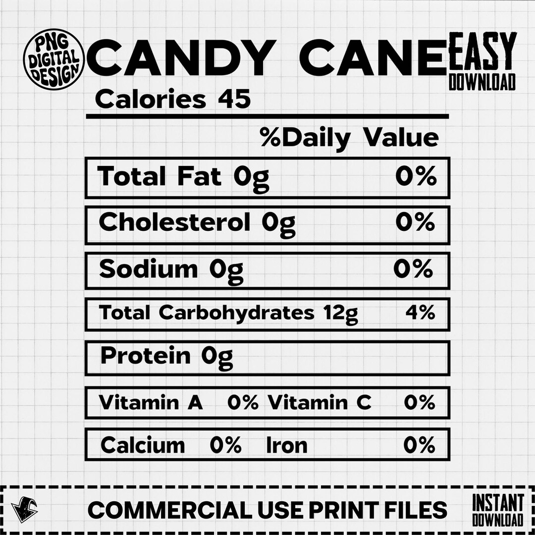 Candy Cane Nutrition Facts PNG, Funny Christmas Gift (digital Download ...