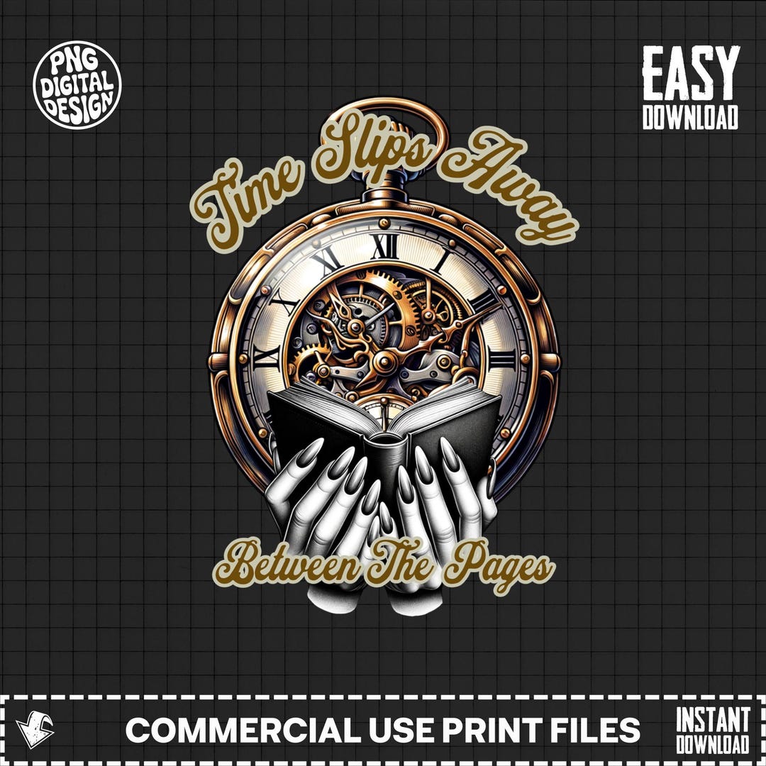 Steampunk Clock PNG, Time Slips Away, Book Lover Art (digital File ...