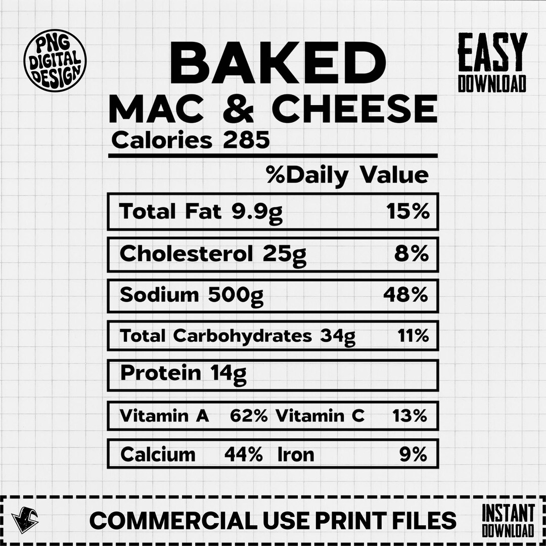 Mac and Cheese Nutrition Label PNG, Diet Design (instant Download) - Etsy
