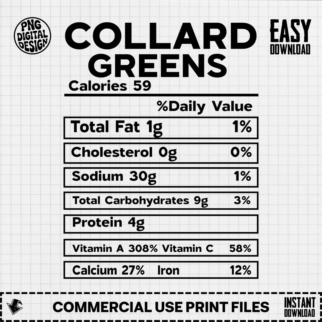 Collard Greens Nutrition Facts PNG, Food Label Art (digital Download ...
