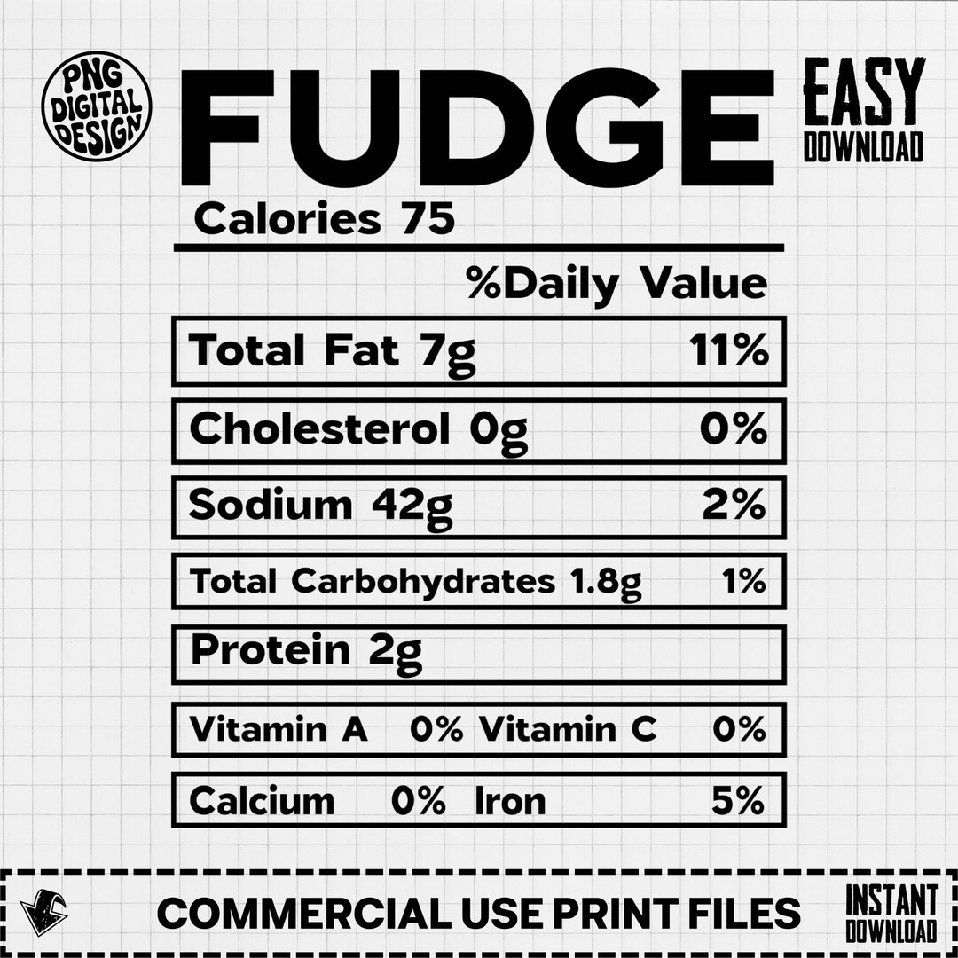 Fudge Nutrition Facts Label, Funny Food Graphic (digital PNG) - Etsy ...