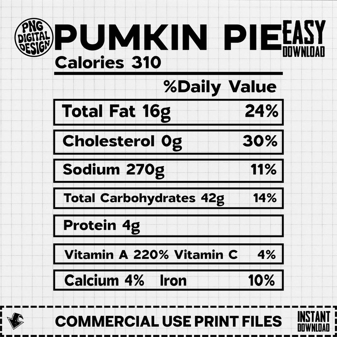 Pumpkin Pie Nutrition Label, Funny Food PNG (digital File) - Etsy