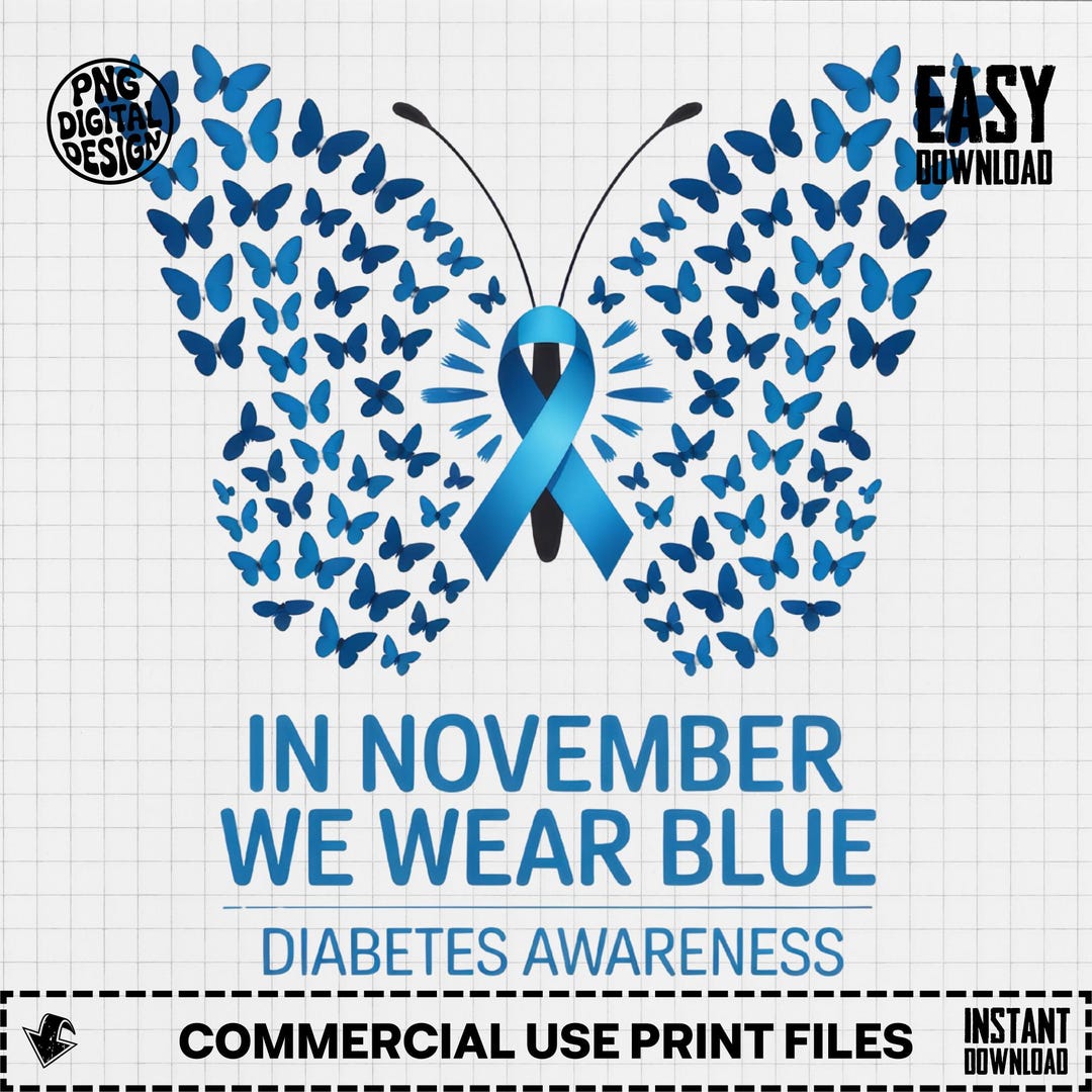 Blue Butterfly Diabetes Awareness PNG, Ribbon Support Graphic (digital ...
