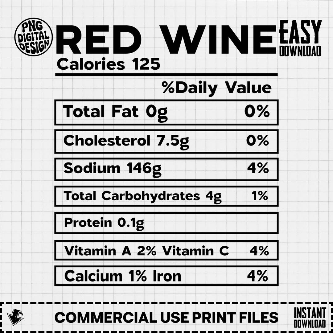 Red Wine Nutrition Label Digital PNG, Funny Wine Lover Gift, DIY Print ...