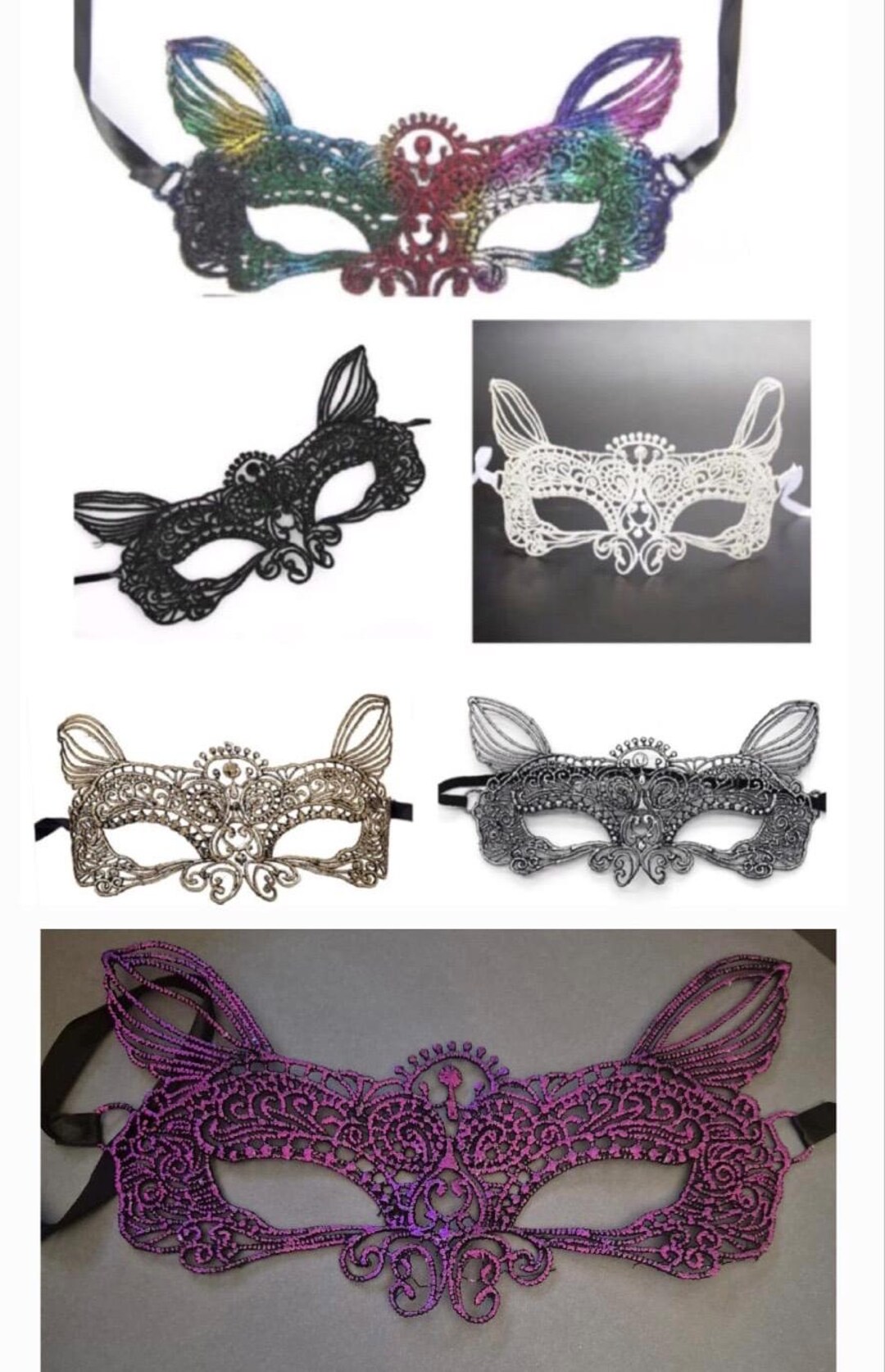 Lace Cat Venetian Face Mask - Masquerade Ball - Halloween - Kitty ...