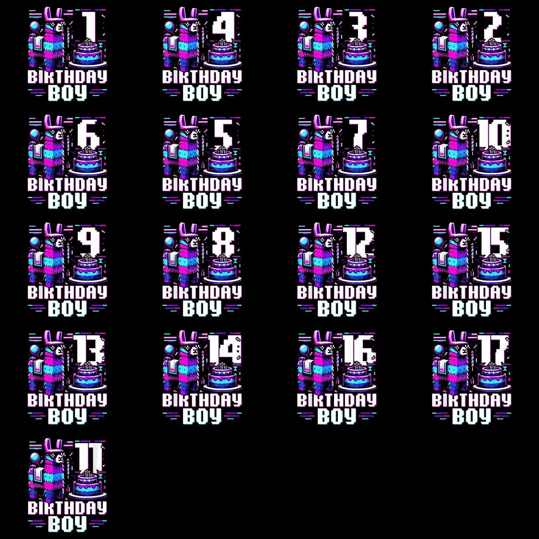 Birthday Boy Llama Gamer PNG, Funny Video Game Ages 1 to 17 Years Old ...