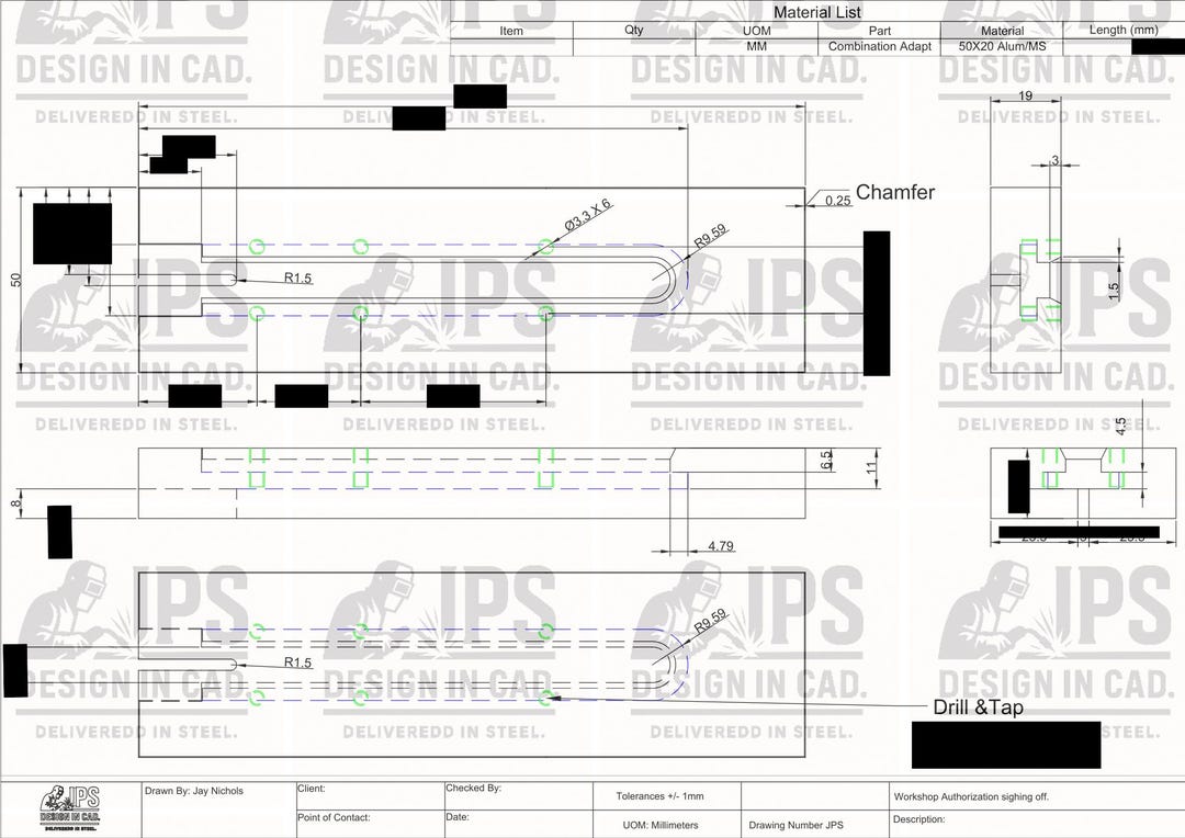 Combination Square (big Radius Adapter) Drawing Design PDF (fits ...