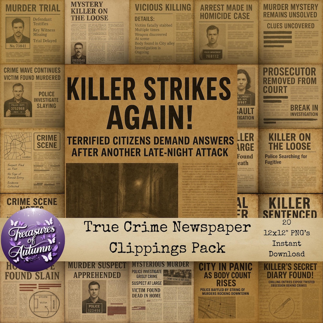 Vintage True Crime Bundle Newspaper Headlines | Junk Journal Ephemera ...